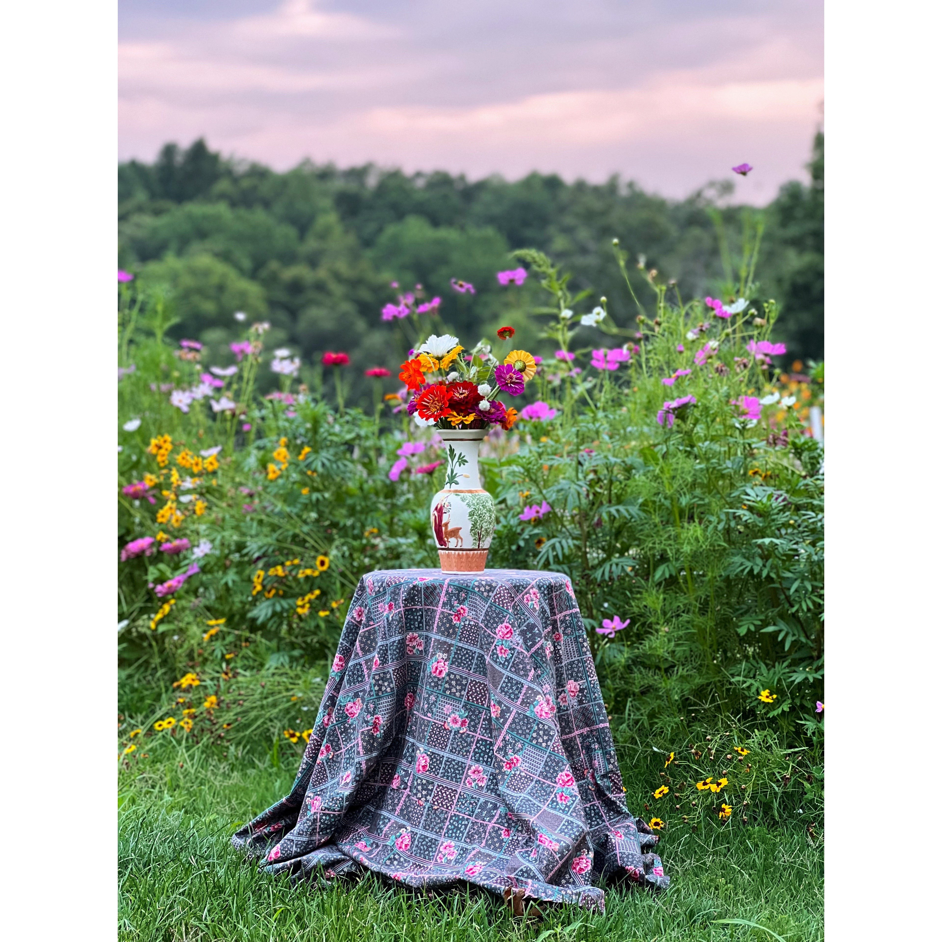 Round Floral Vintage Tablecloth – feastvintage